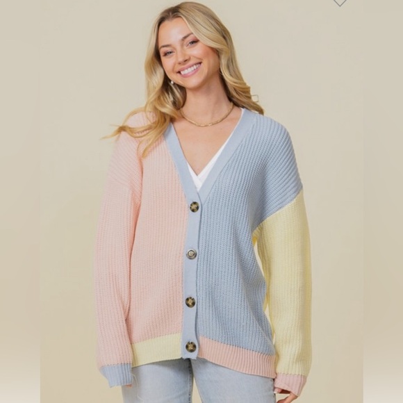 Timing | Sweaters | Colorblock Pastel Grandpa Cardigan | Poshmark